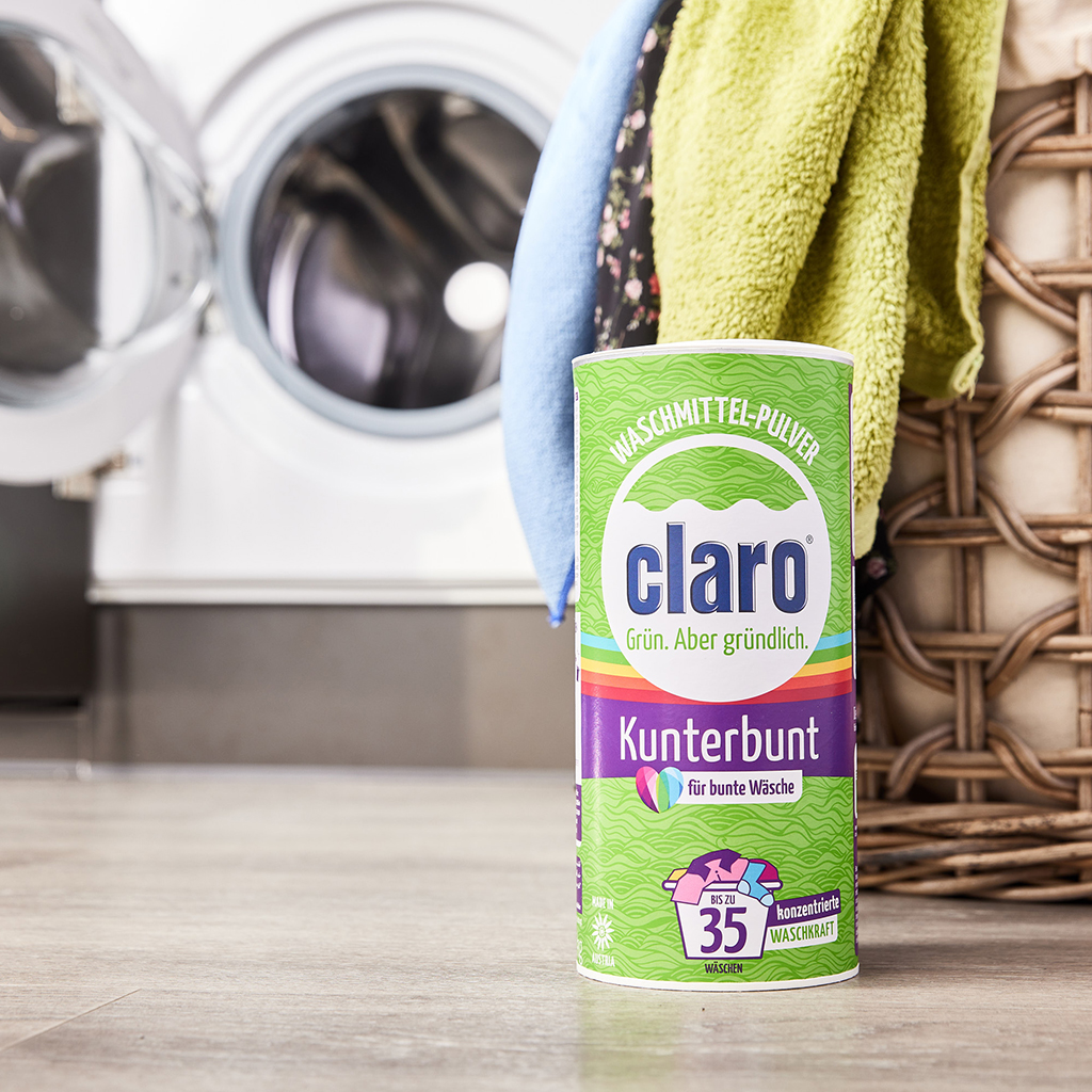 Waschmittel-Pulver Kunterbunt - claro - Grün. Aber gründlich. claro ...